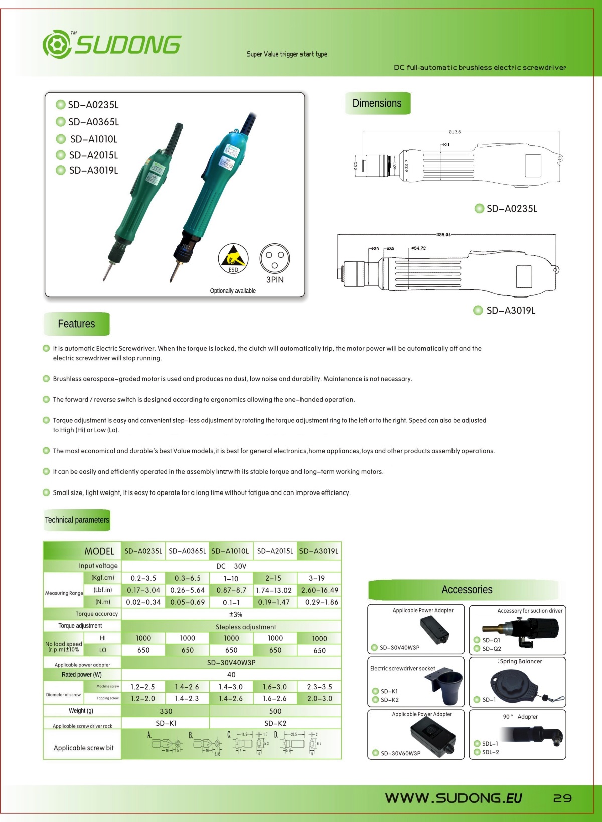SD-A3019L(0.29-1.86 N.m) Kinh tế - Vector Vina-Electric screwdriver-Tô ...